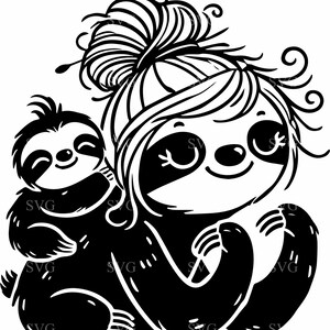 Sloth SVG Cut File With Baby, 4 Adorable Mother Sloth and Child Design ...