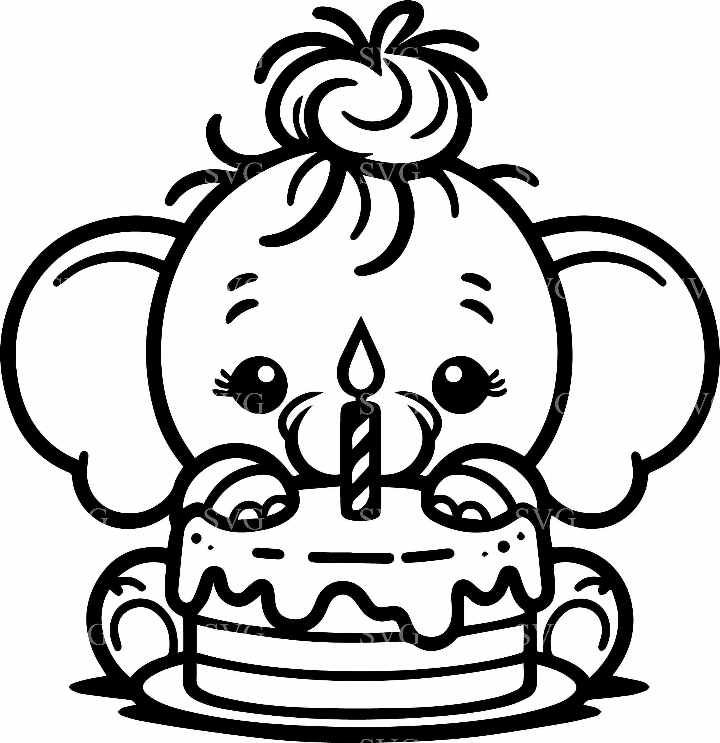 Cute Elephant Birthday SVG 4 Cut File – Adorable Elephant With Top Knot ...