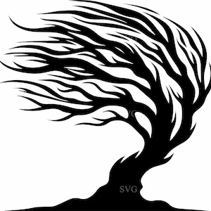8 Windy Silhouette Tree SVG – 8 Blowing Tree Cut File for Rustic Decor ...