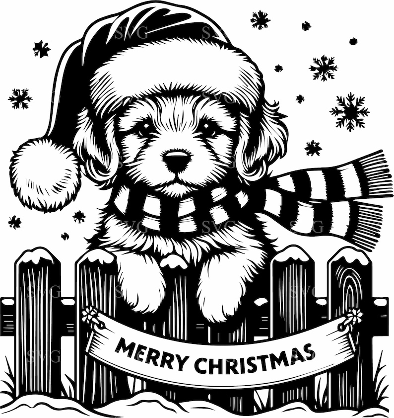 4 Christmas Puppy SVG 4 Cut File - Cute Dog With Santa Hat and Merry ...
