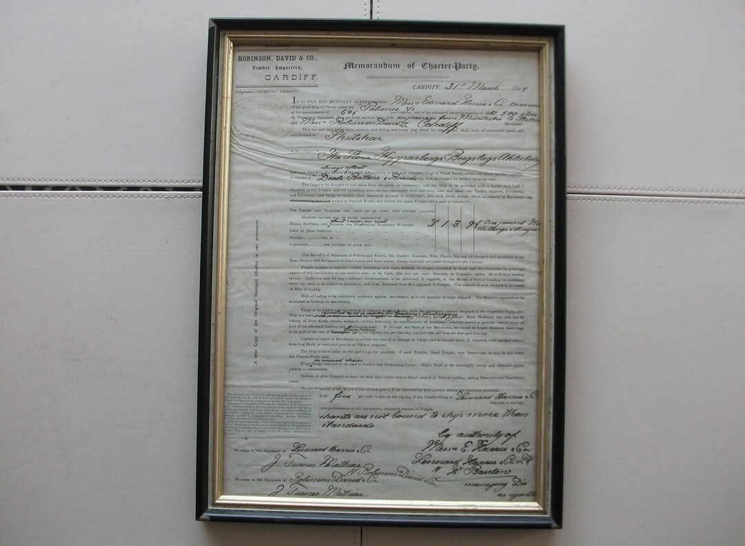 Antique Ship's Charter Document Facsimile. Welsh Nautical Document ...