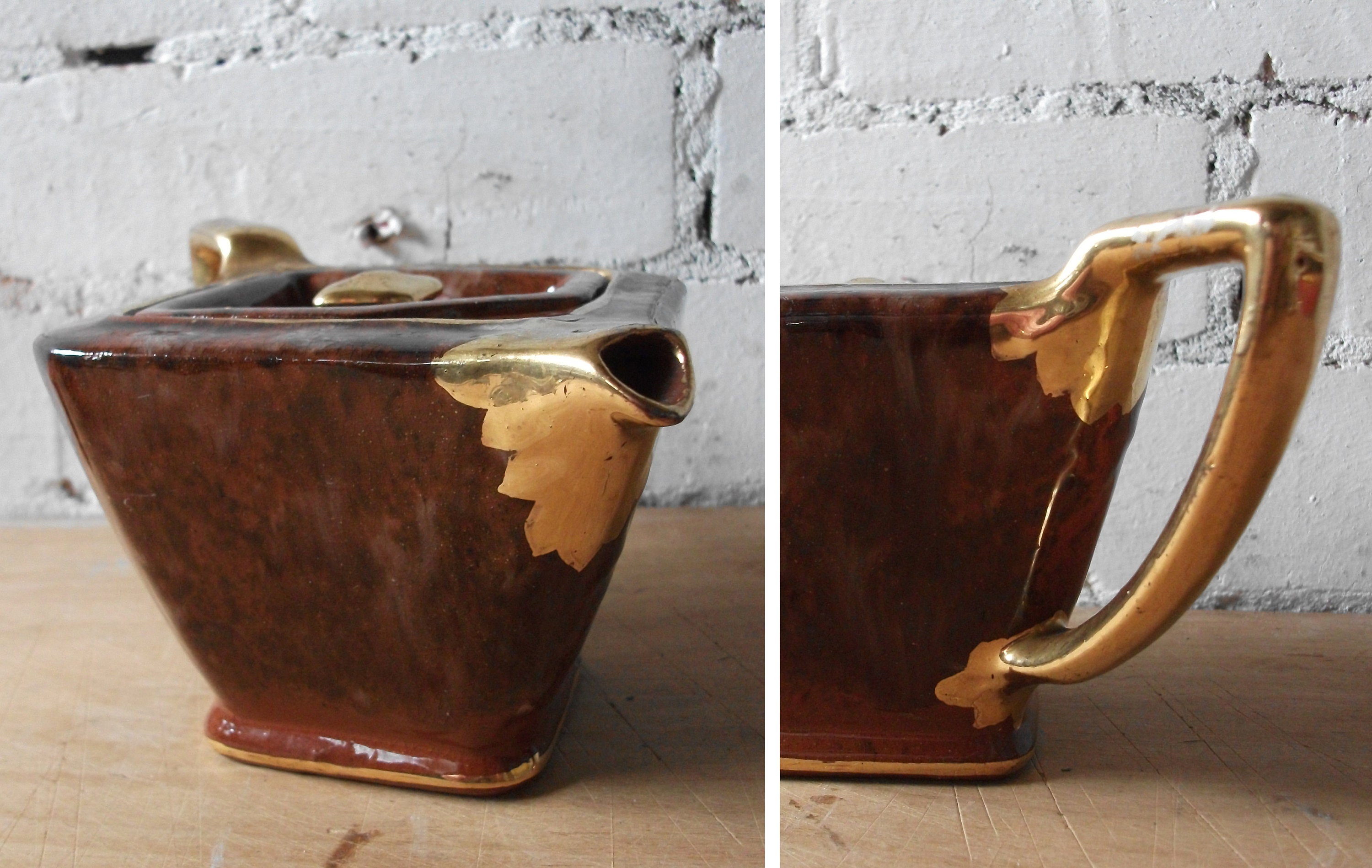 1920s Chocolate Brown Teapot/english Tableware/ Mottled Glaze Pottery ...