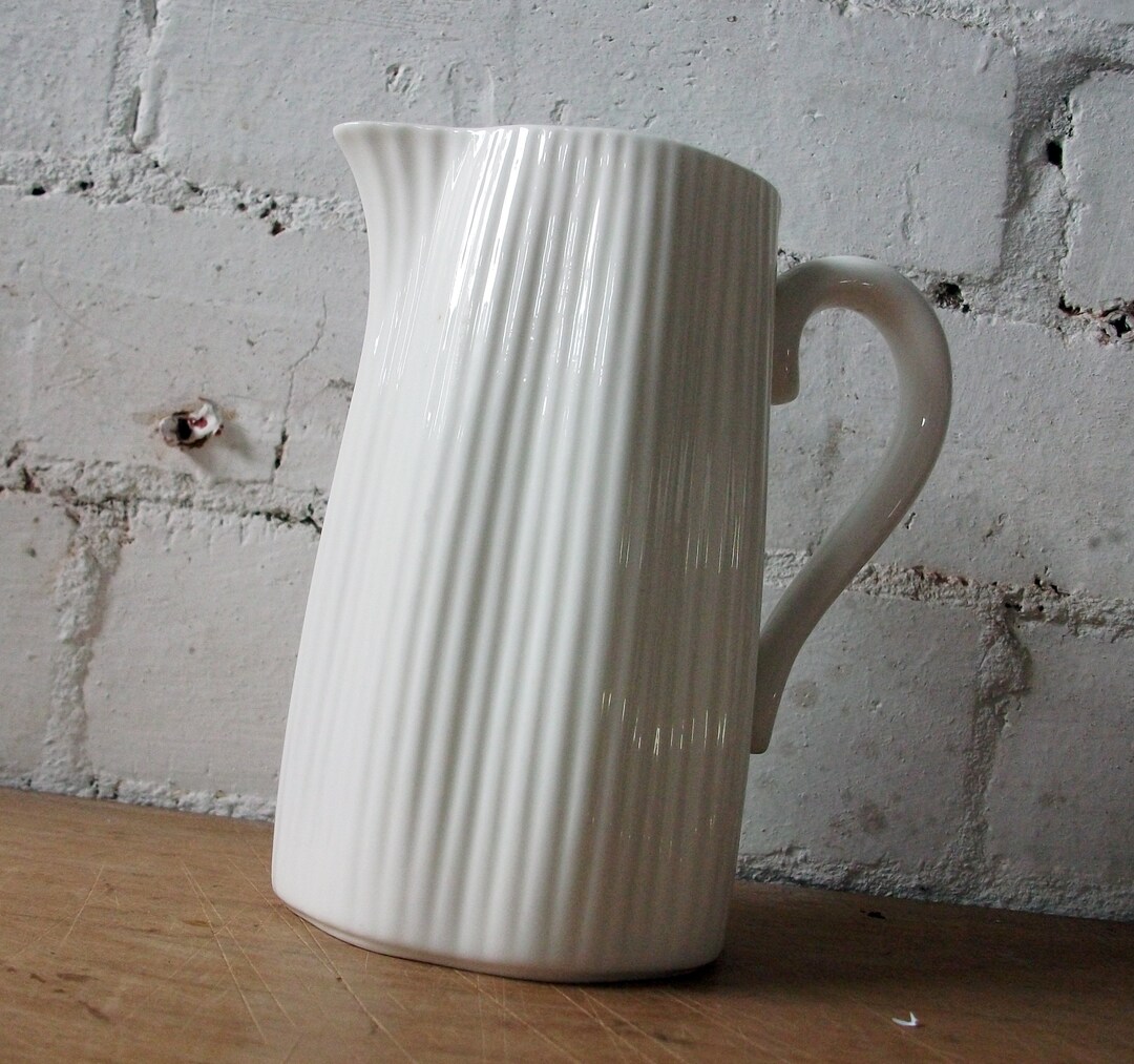 White Porcelain Jug. Vintage Coalport Pottery. Ribbed Pitcher. Classic ...