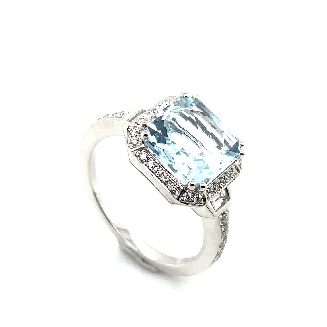 Beautiful Aqua Light Blue Stone & Diamond Ring Set in - Etsy