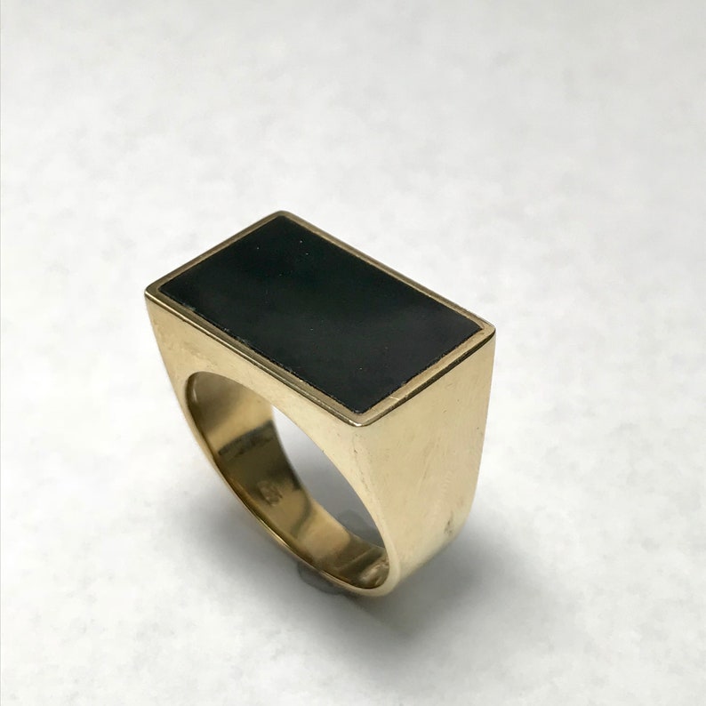 14 K Solid Gold Inlaid Rectangle Onyx Ring - Etsy