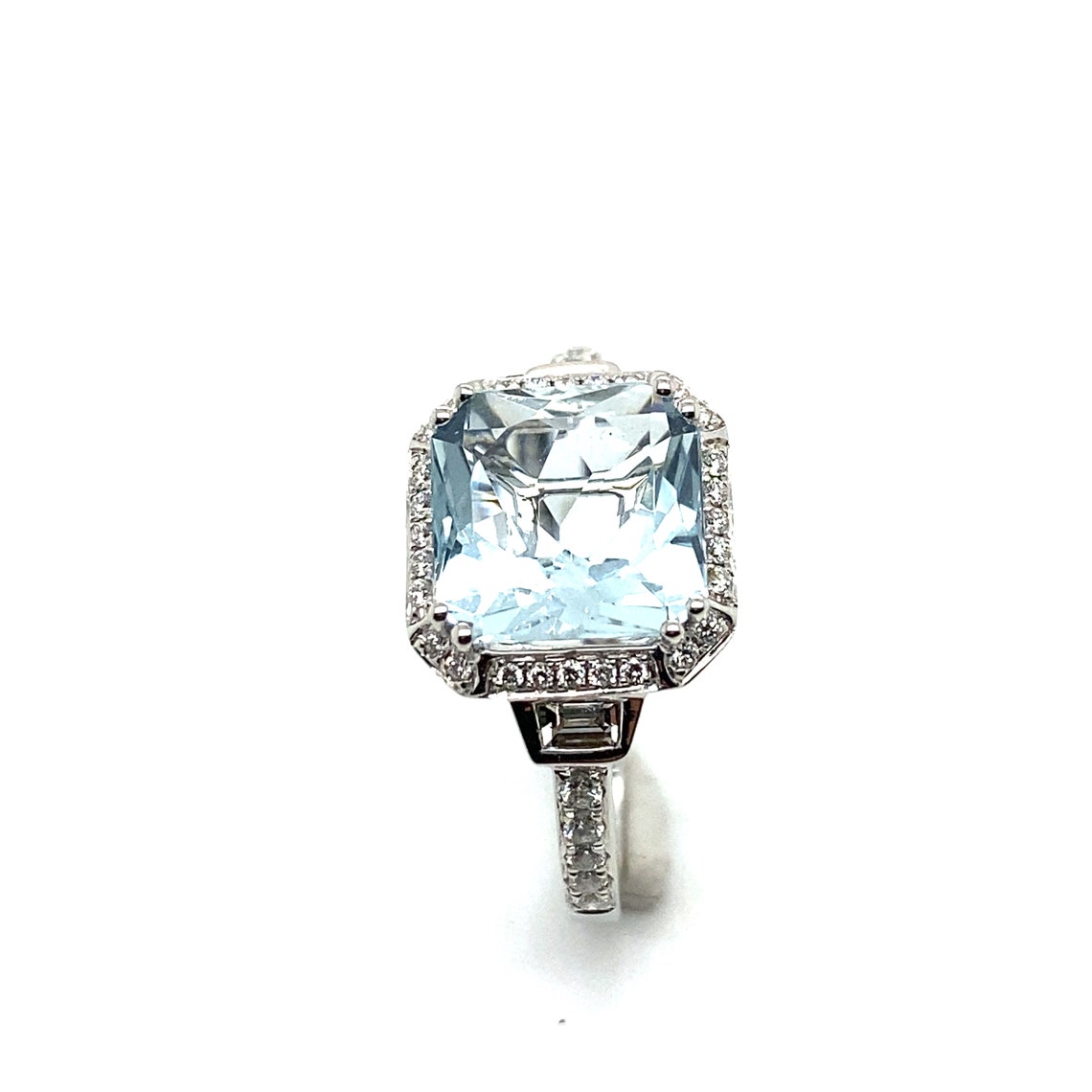 Beautiful Aqua Light Blue Stone & Diamond Ring Set in - Etsy