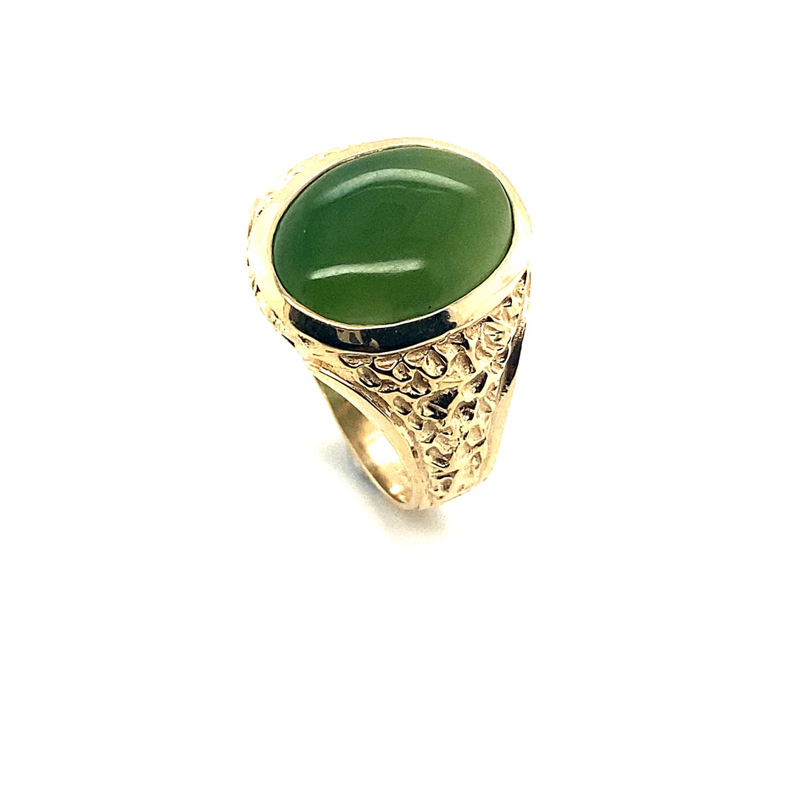 Men's Gorgeous Large Jade Oval Shape Set in Handcrafted 10k Solid Gold ...