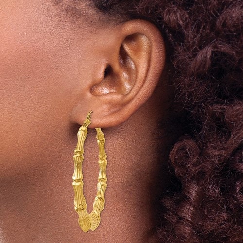 14K Gold Bamboo Hoop Earrings - Etsy