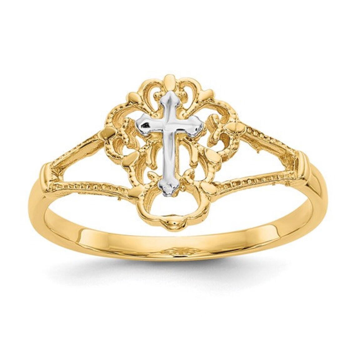 14K Two Tone Diamond Cut Gold Cross Ring Absolutely Beautiful - Etsy.de