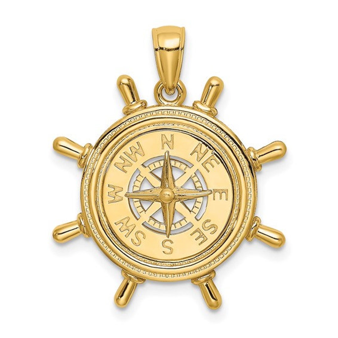 14K Yellow Gold Ships Wheel With Compass Charm - Etsy