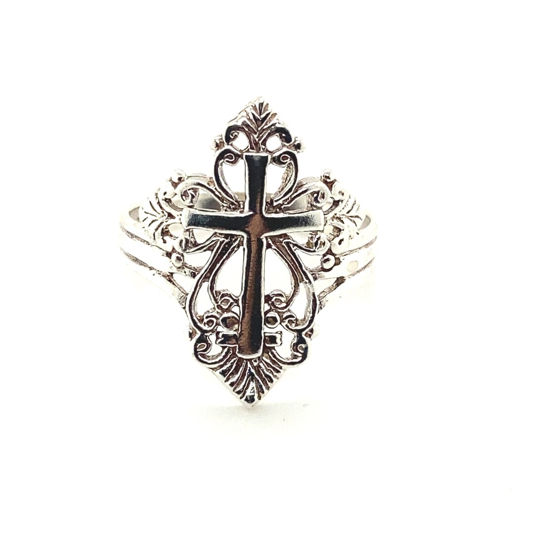 Sterling Silver Filigree Cross Ring Size 8 - Etsy