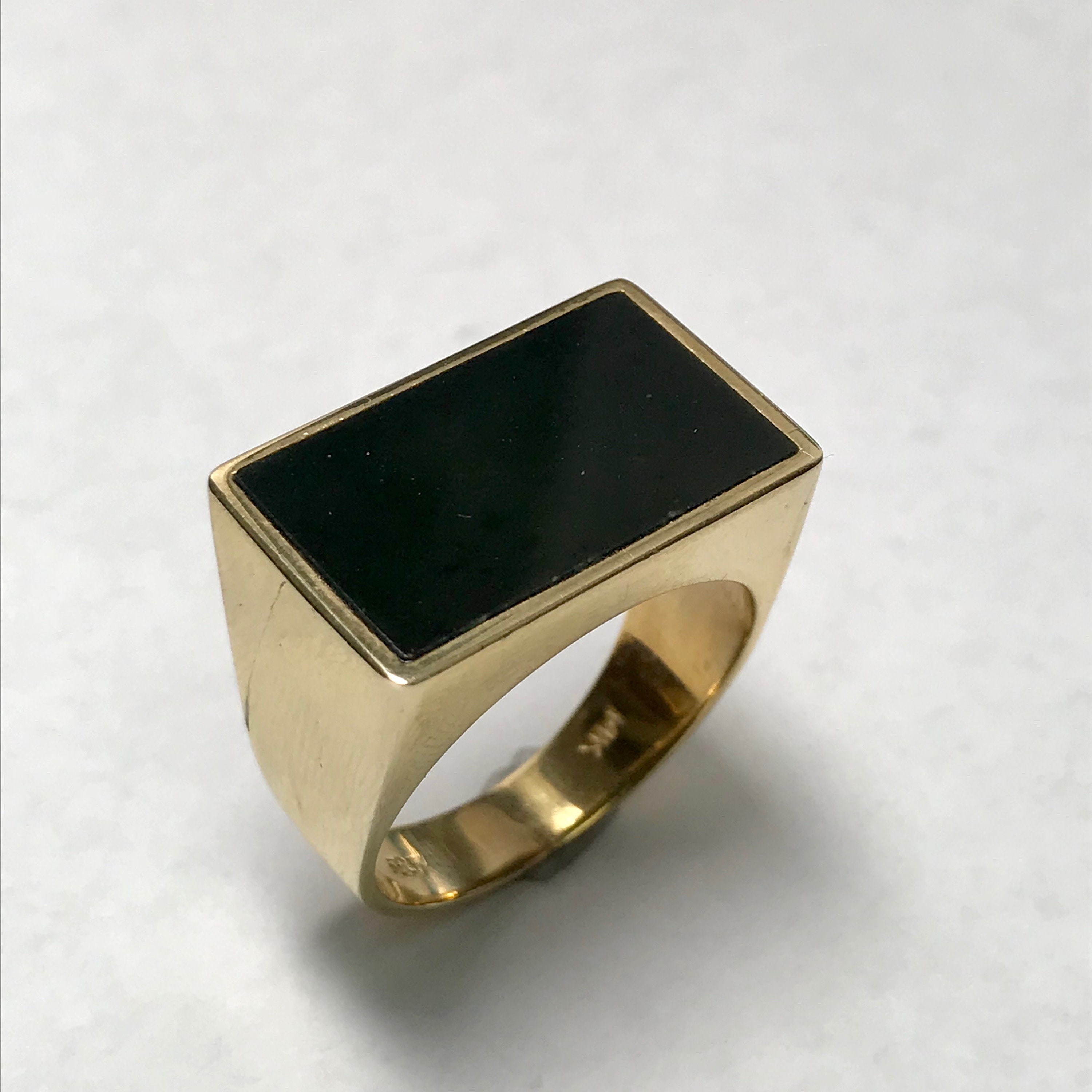 14 K Solid Gold Inlaid Rectangle Onyx Ring - Etsy