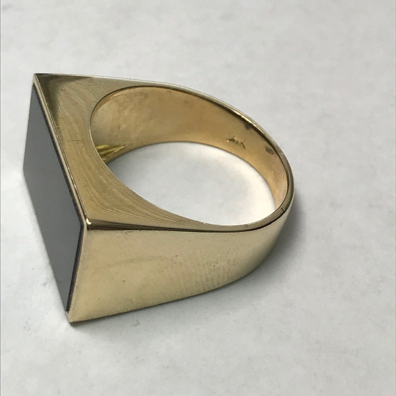 14 K Solid Gold Inlaid Rectangle Onyx Ring - Etsy