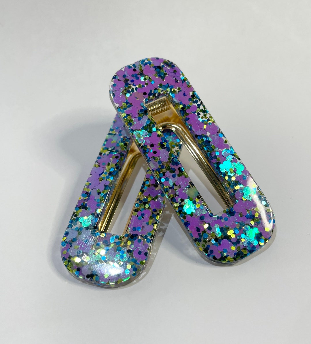 Clips para el cabello de resina de ratón holográfico azul y púrpura ...