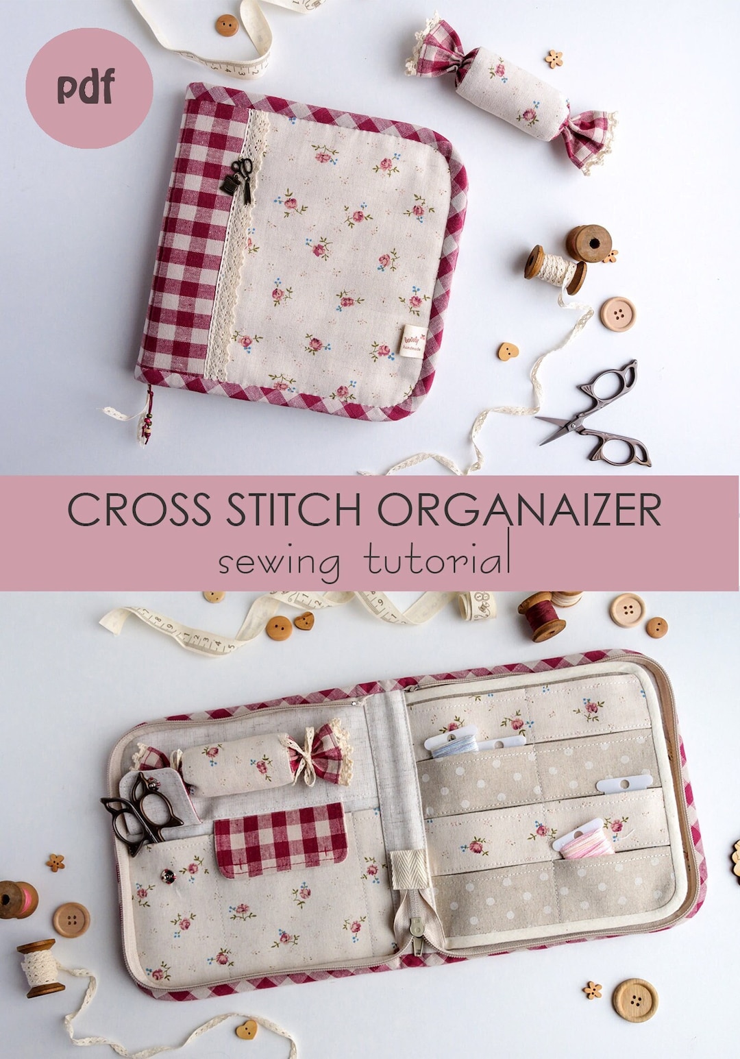 Sewing Tutorial Organizer for Cross Stitching Needlework Project Bag ...