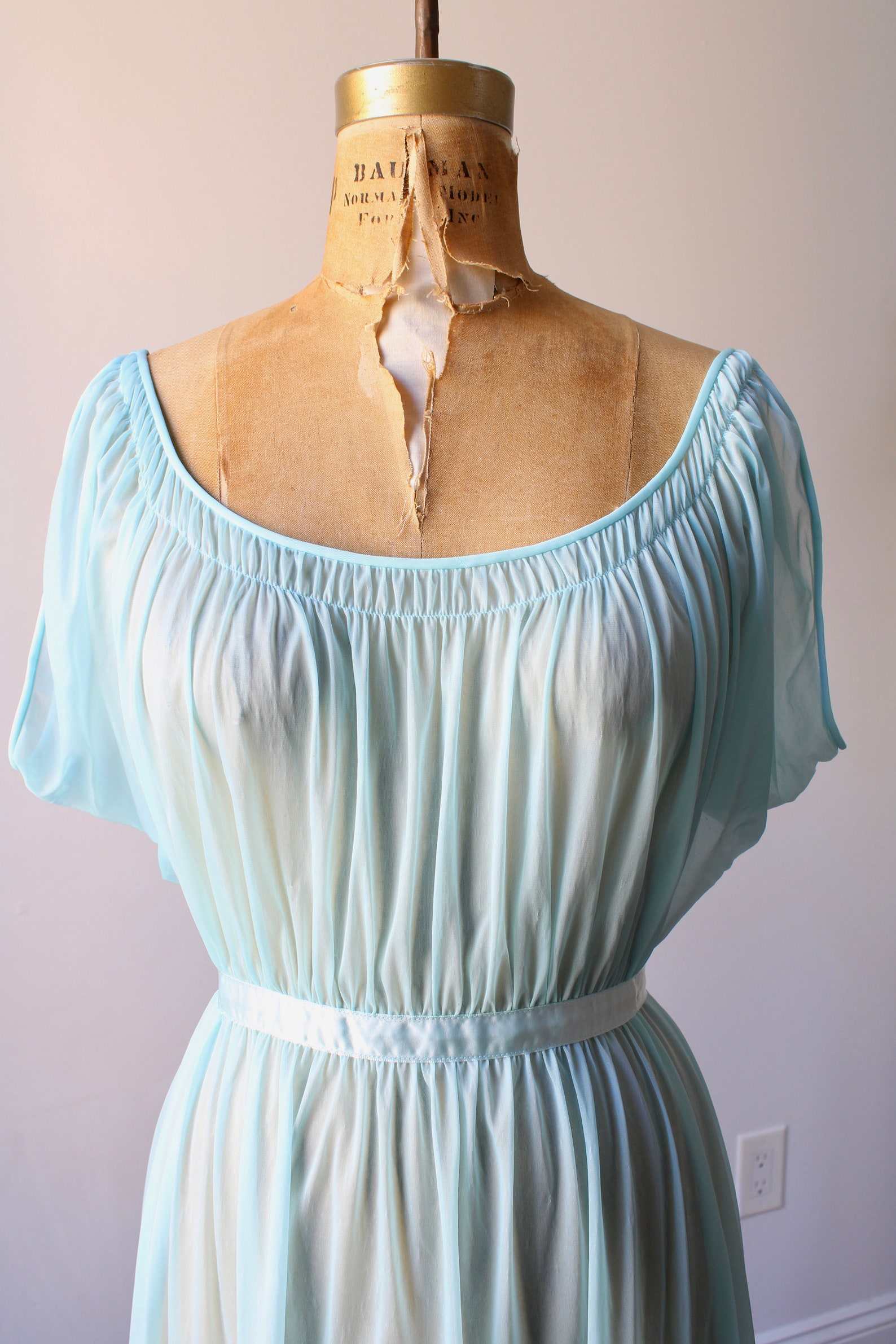 1960s Sheer Chiffon Night Gown 60s Vintage Blue Lingerie Etsy