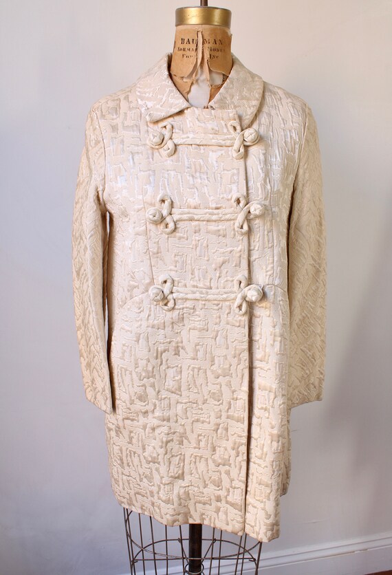 1960s Ivory Coat / Vintage 60s Cream Double Breasted … - Gem
