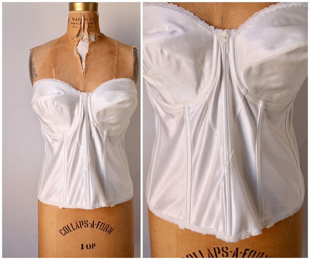 White Bustier Bra / Vintage 1970s Sexy Longline Pinup Boudoir Corset ...