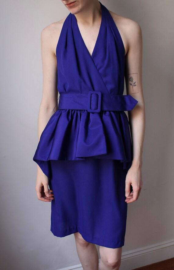 80s Designer Cocktail Dress / Vintage 1980s Blue Purp… - Gem