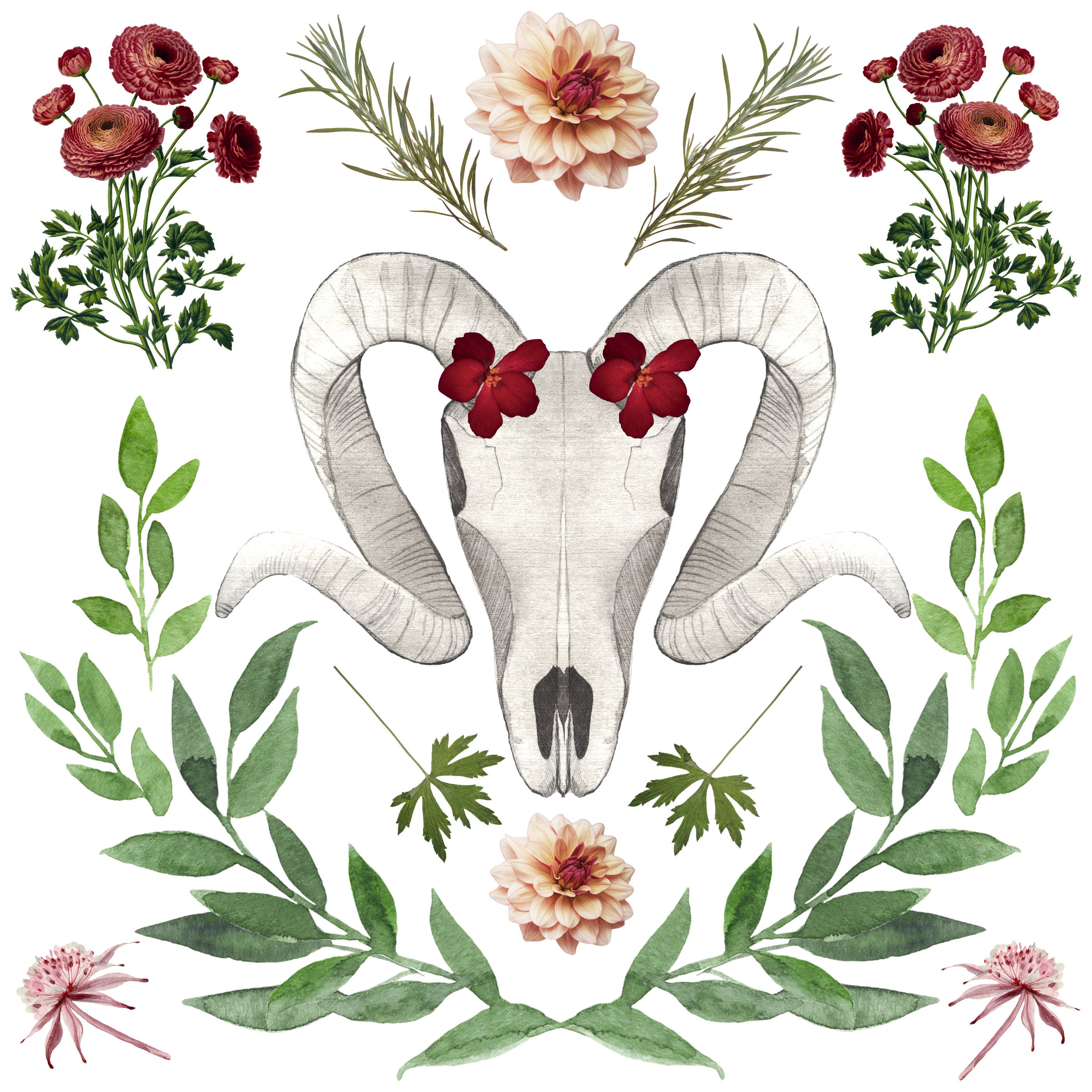 Dark Cottagecore Rams Skull Pullover Sweatshirt, Botanical Pastel Goth ...