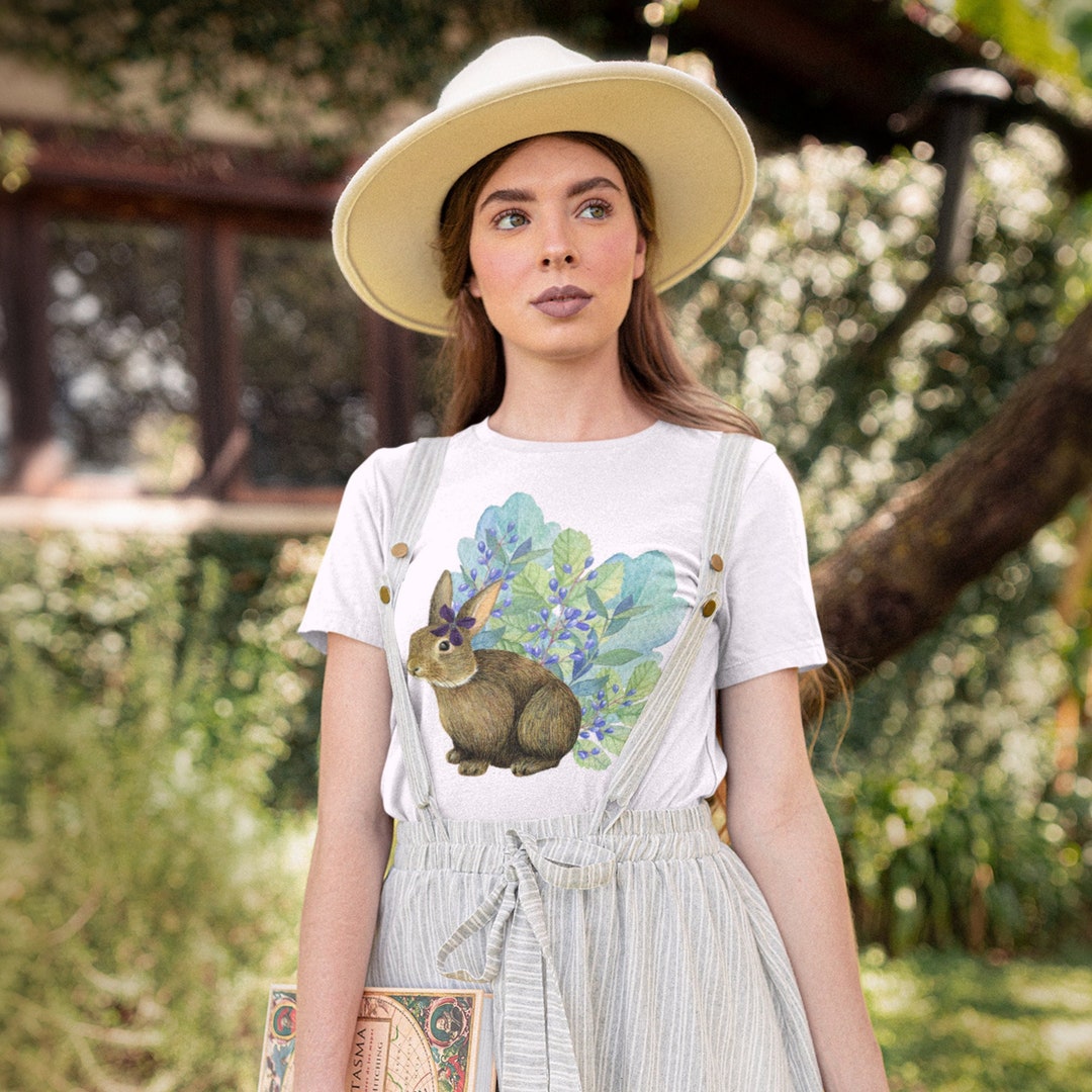 Easter Cottagecore Bunny With Purple Flowers and Eucalyptus T Shirt ...