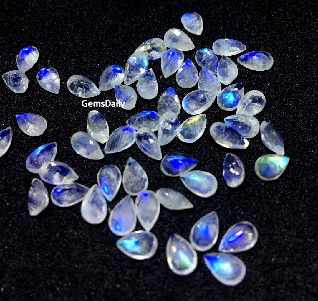 10x12 MM AA Quality Natural Rainbow Moonstone Pear Loose Faceted Step ...