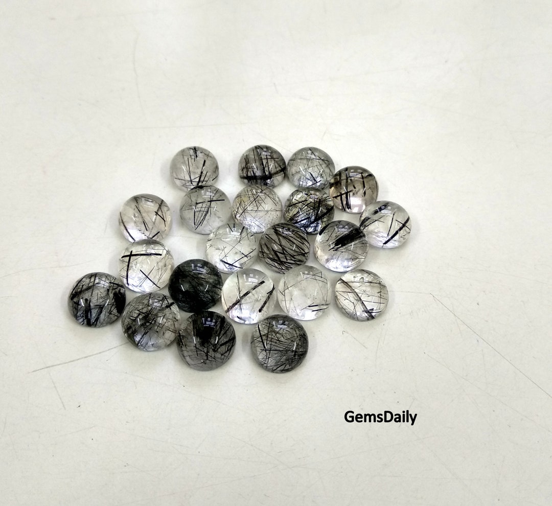 7MM Natural Black Rutile Quartz Round Loose Cabochons AAA Quality Black ...