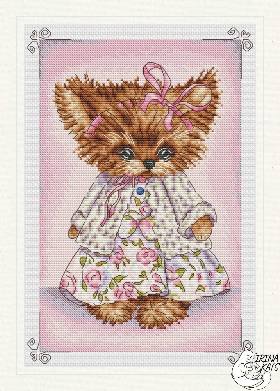 Yorkie Puppy Cross Stitch Pattern With Dress (PDF Pattern) - Etsy
