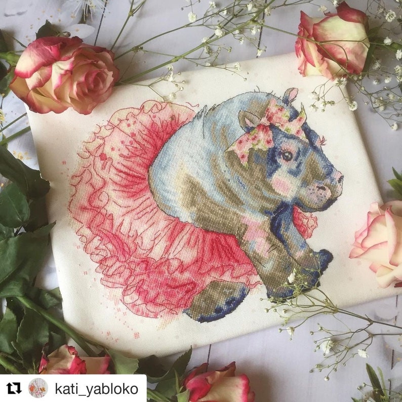 Hippo Cross Stitch Pattern PDF Instant Download Ballet Cross Stitch Chart Ballerina Cross Stitch ...