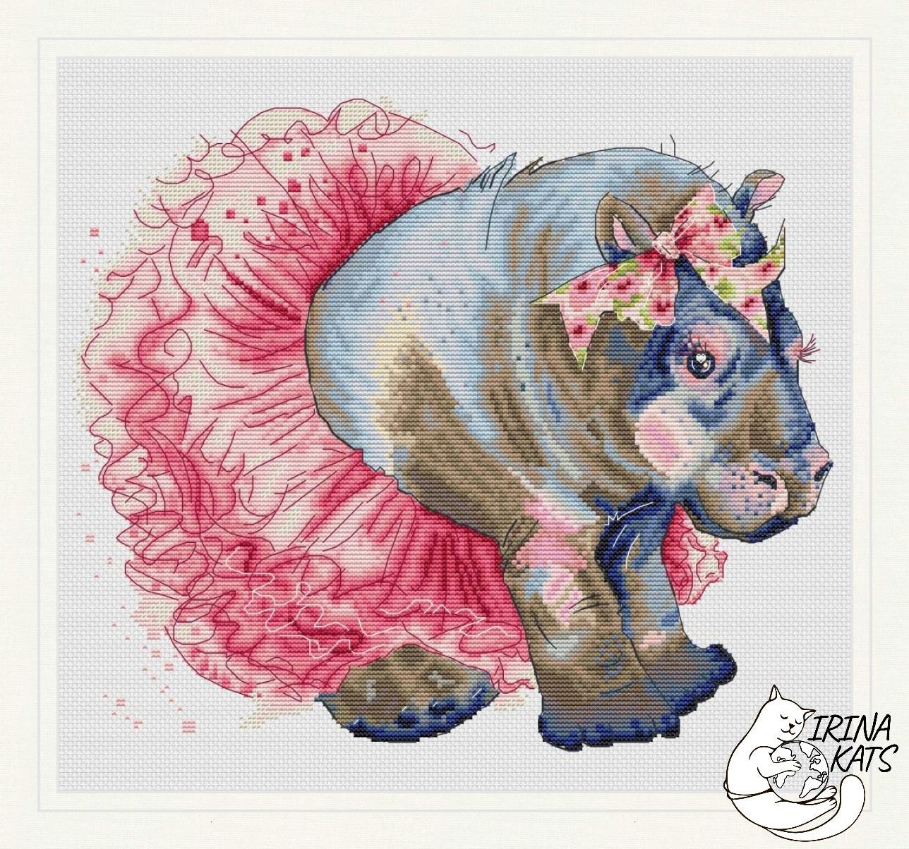 Hippo Cross Stitch Pattern PDF Instant Download Ballet Cross Stitch Chart Ballerina Cross Stitch ...