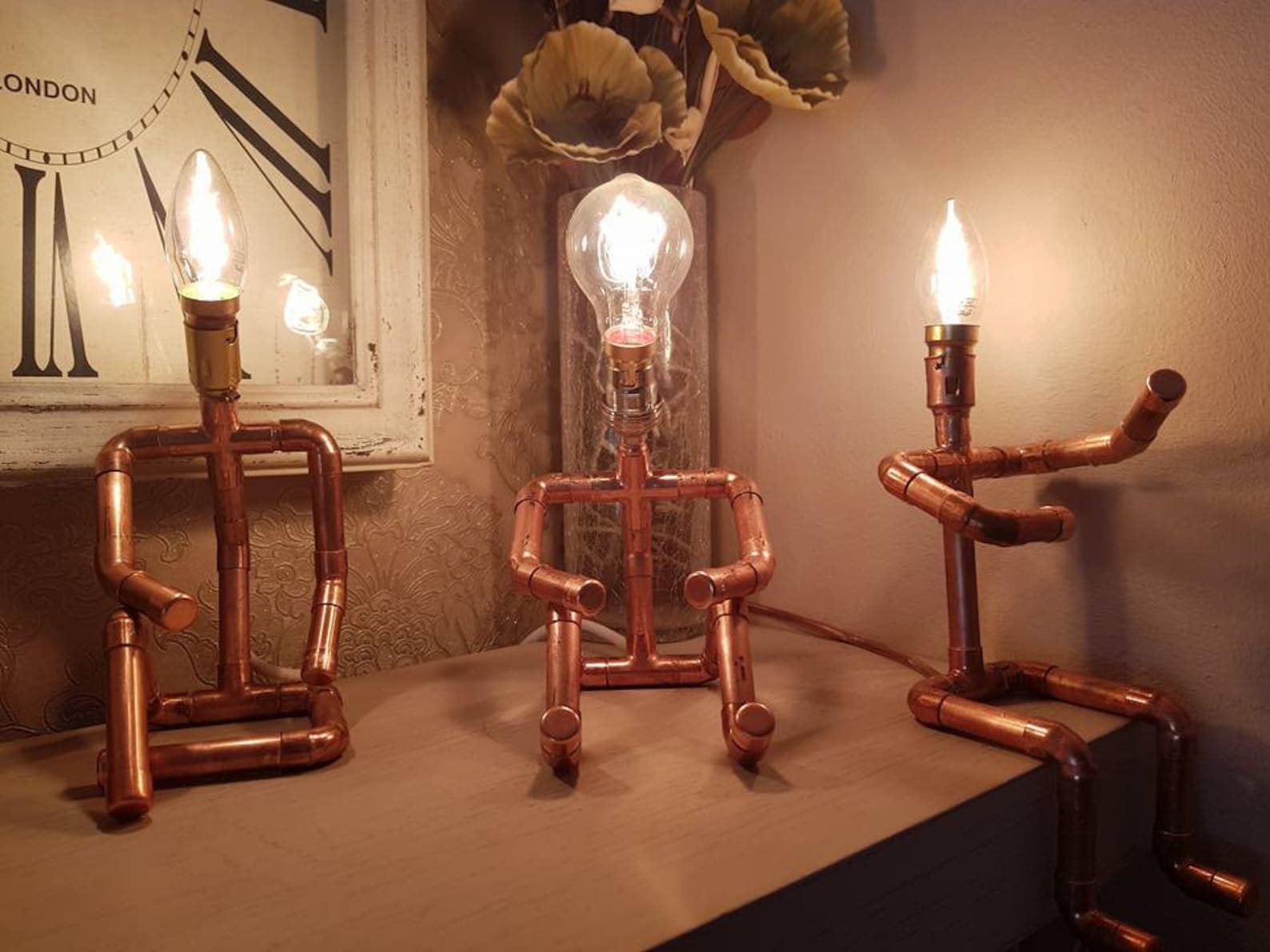 Copper Pipe Lamp Sitting Man Retro Handmade Unique Gift Edison - Etsy UK