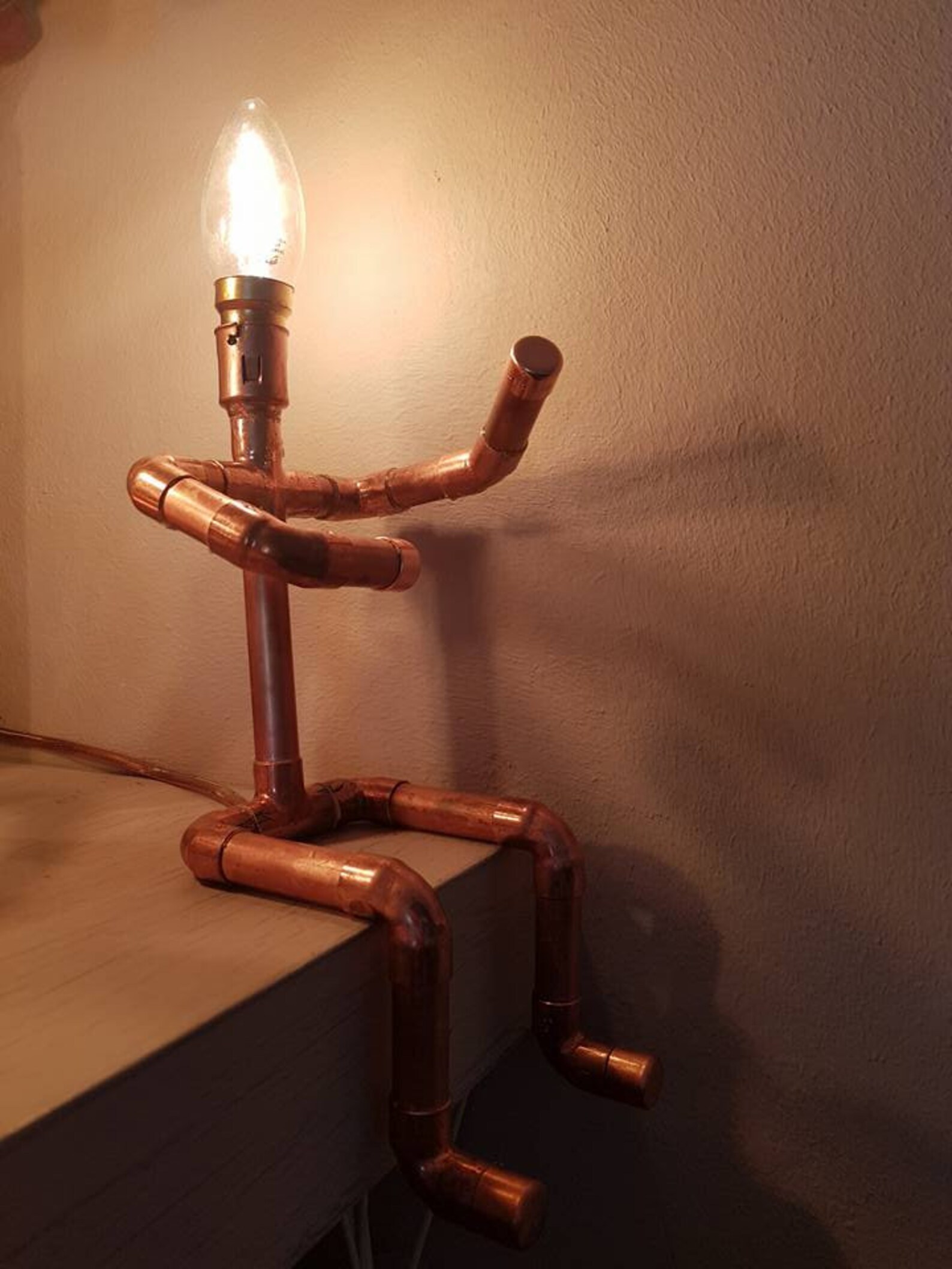 Copper Pipe Lamp Sitting Man Retro Handmade Unique Gift Edison - Etsy UK