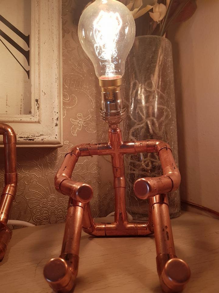 Copper Pipe Lamp Sitting Man Retro Handmade Unique Gift Edison - Etsy UK