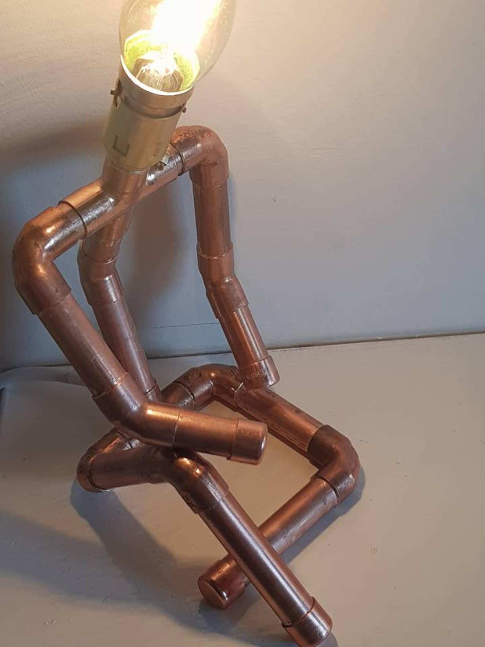 Copper Pipe Lamp Sitting Man Retro Handmade Unique Gift Edison - Etsy UK