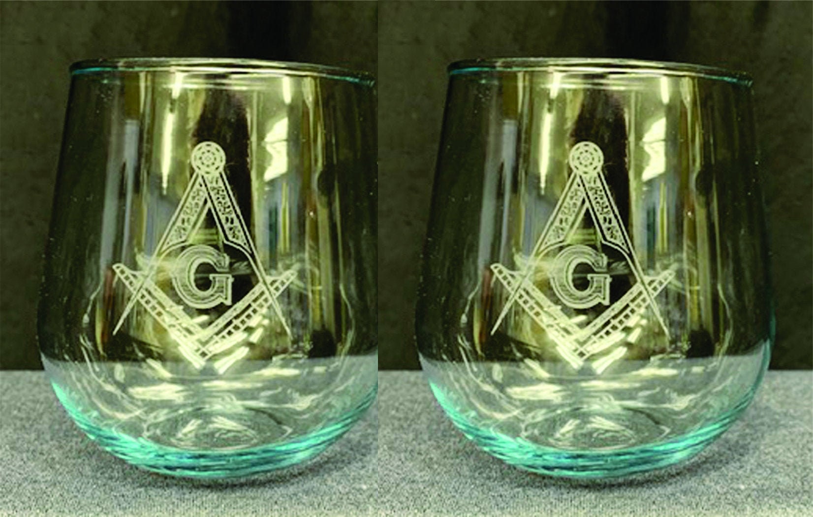 Masonic 12oz. Stemless Wine Glasses ( set of 2 )