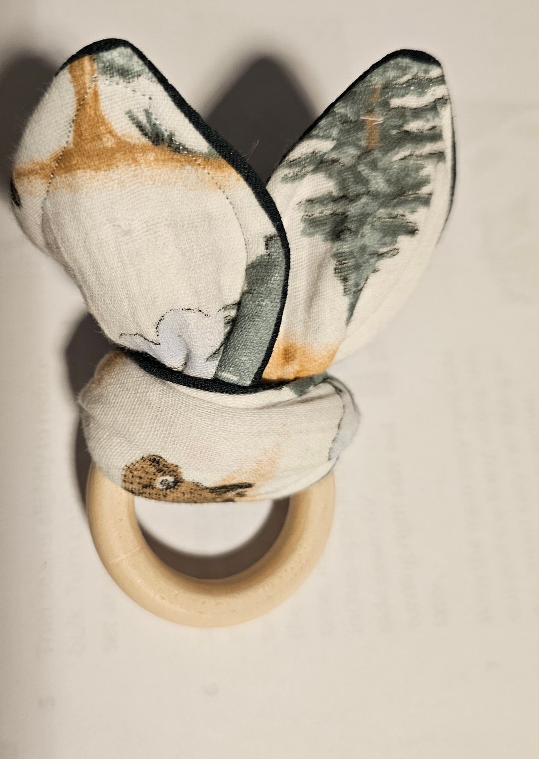 Baby Teething Ring, Bunny Ear Teething Ring, Wooden Teething Ring, Baby ...