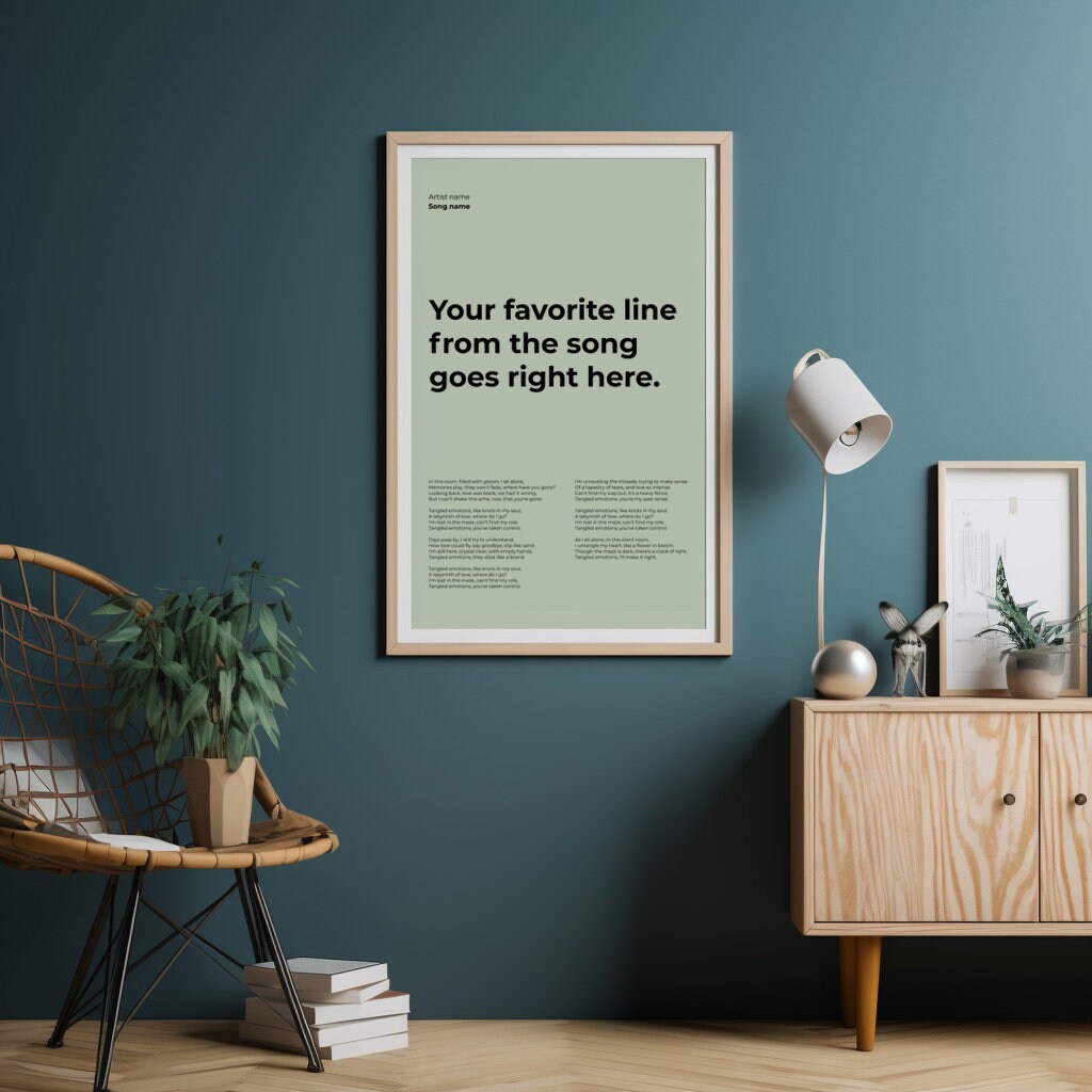 Custom Song Downloadable Print, Printable Lyric Wall Art, Custom Song ...