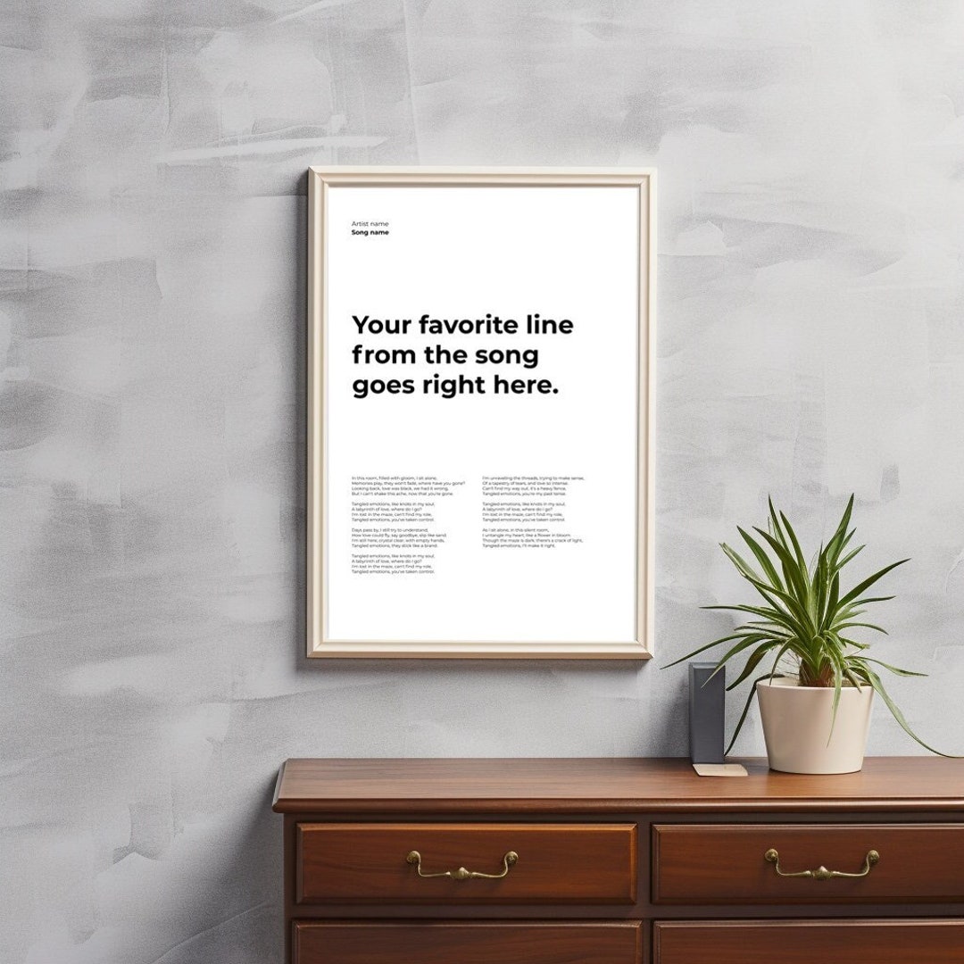 Custom Song Downloadable Print, Printable Lyric Wall Art, Custom Song ...
