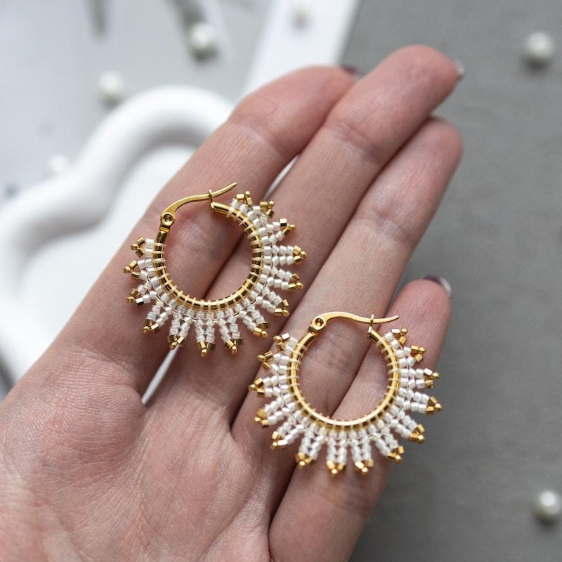 Beaded Hoop Earrings - Etsy