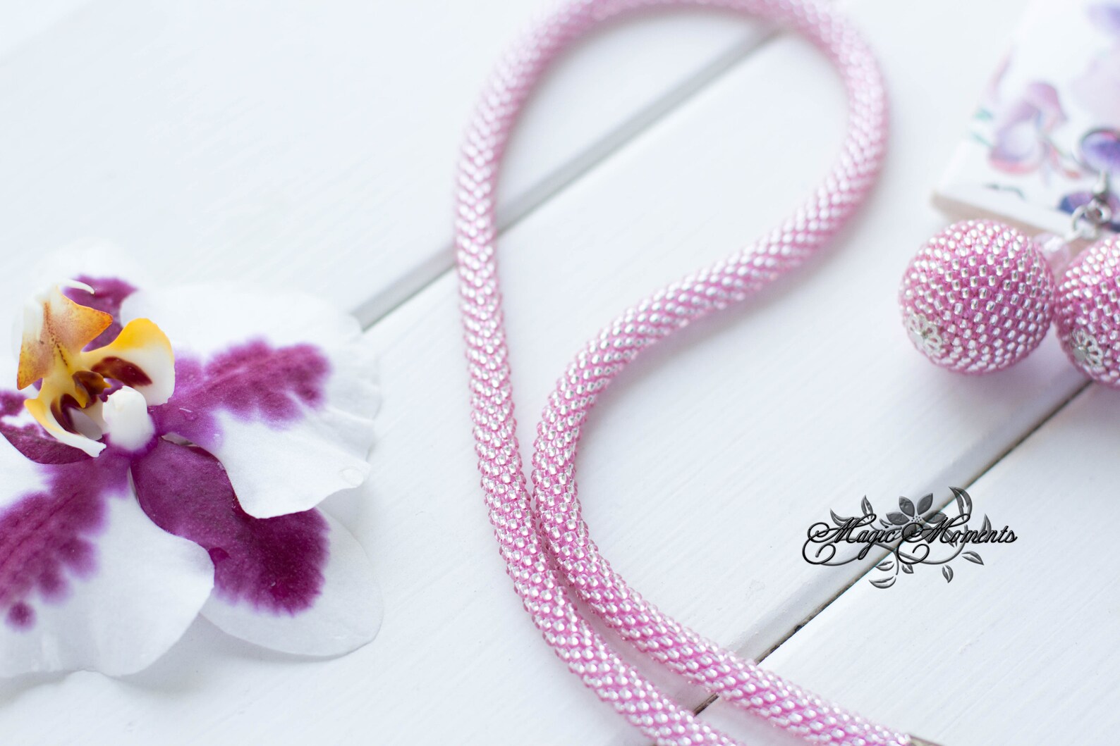 Pink Beaded Jewelry Set, Bracelet Necklace Earrings, Gift for Her, Seed ...