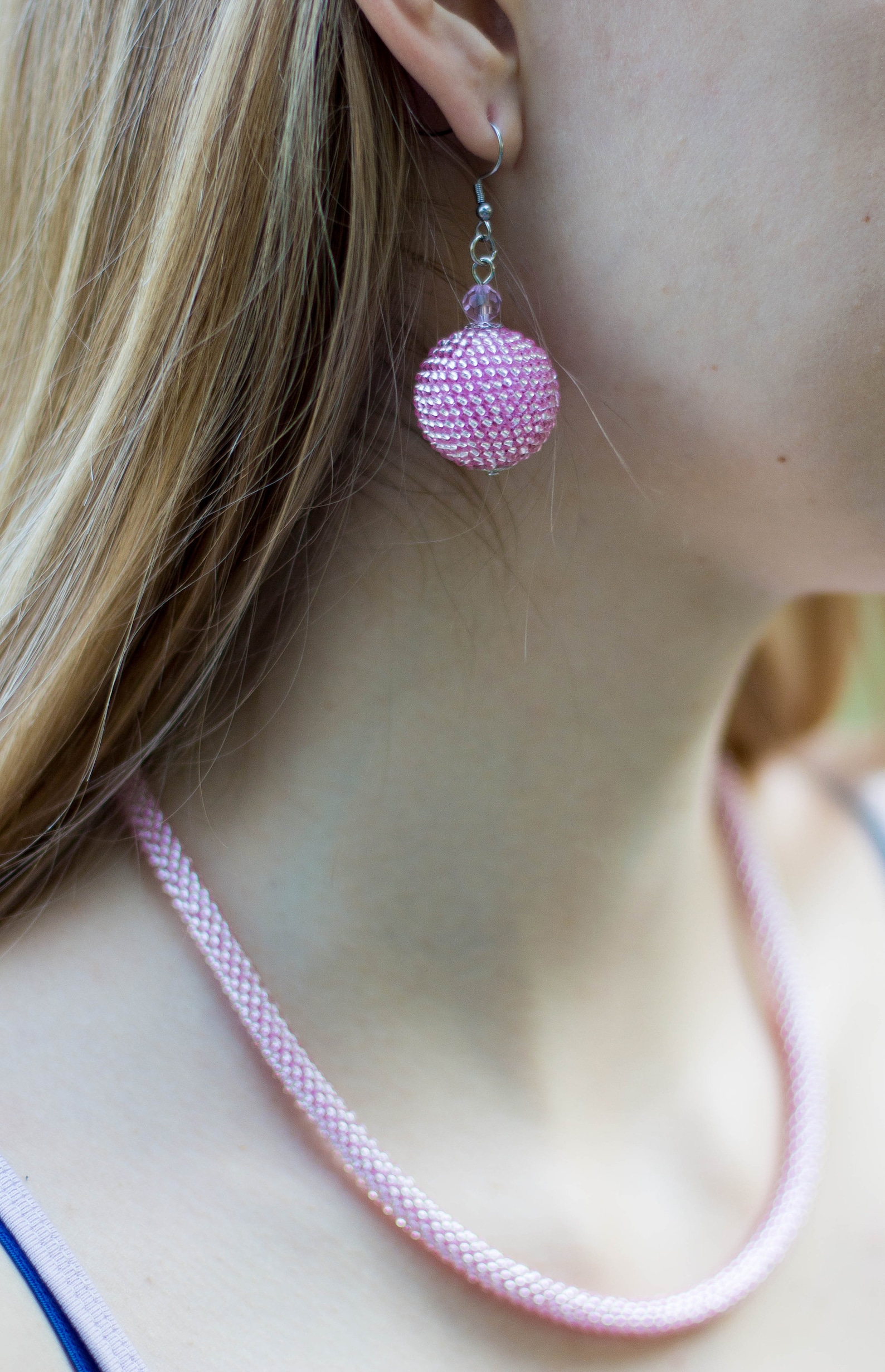 Pink Beaded Jewelry Set, Bracelet Necklace Earrings, Gift for Her, Seed ...