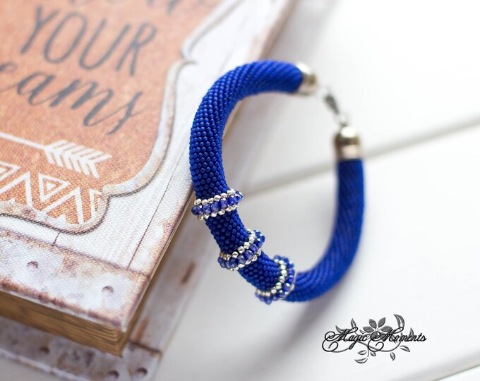 Dark Blue Bracelet, Sapphire Bracelet, Evening Jewelry, Blue Beaded ...