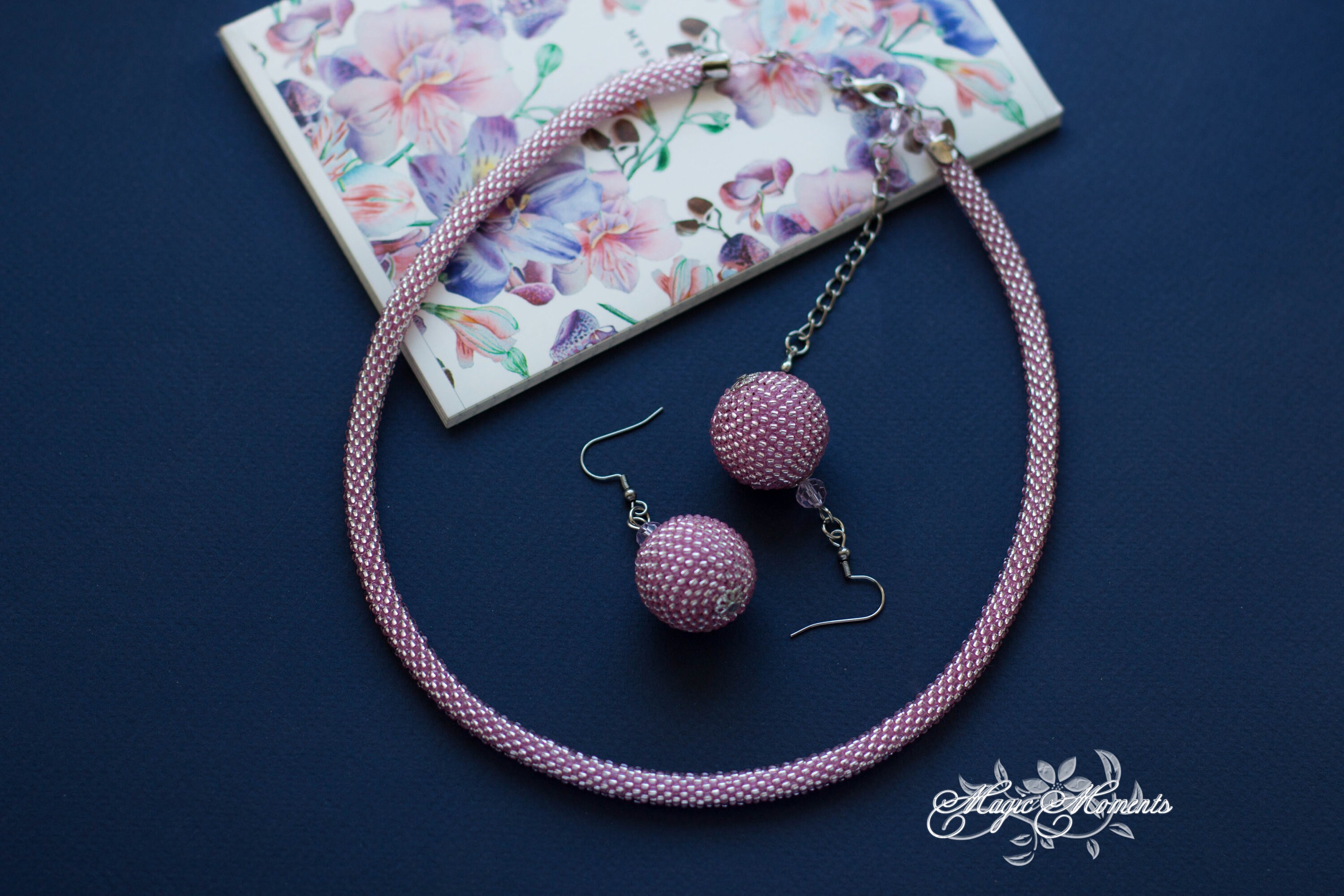 Pink Beaded Jewelry Set, Bracelet Necklace Earrings, Gift for Her, Seed ...