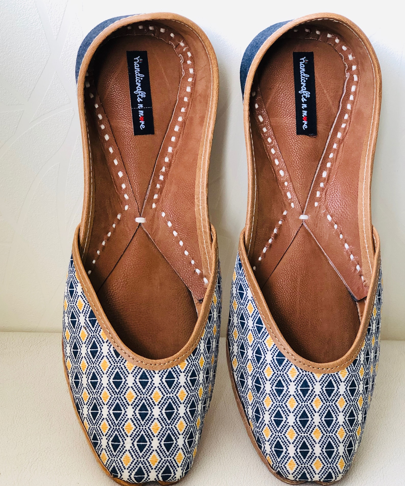 Yellow Blue Denim Women Handcrafted Leather Footwear Indian | Etsy