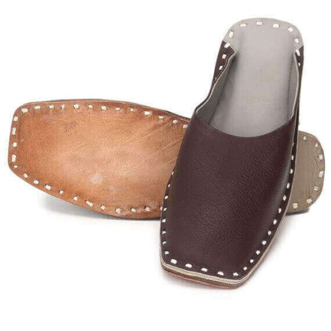 Handmade Brown Leather Mojari Slippers for Men – Traditional Indian ...