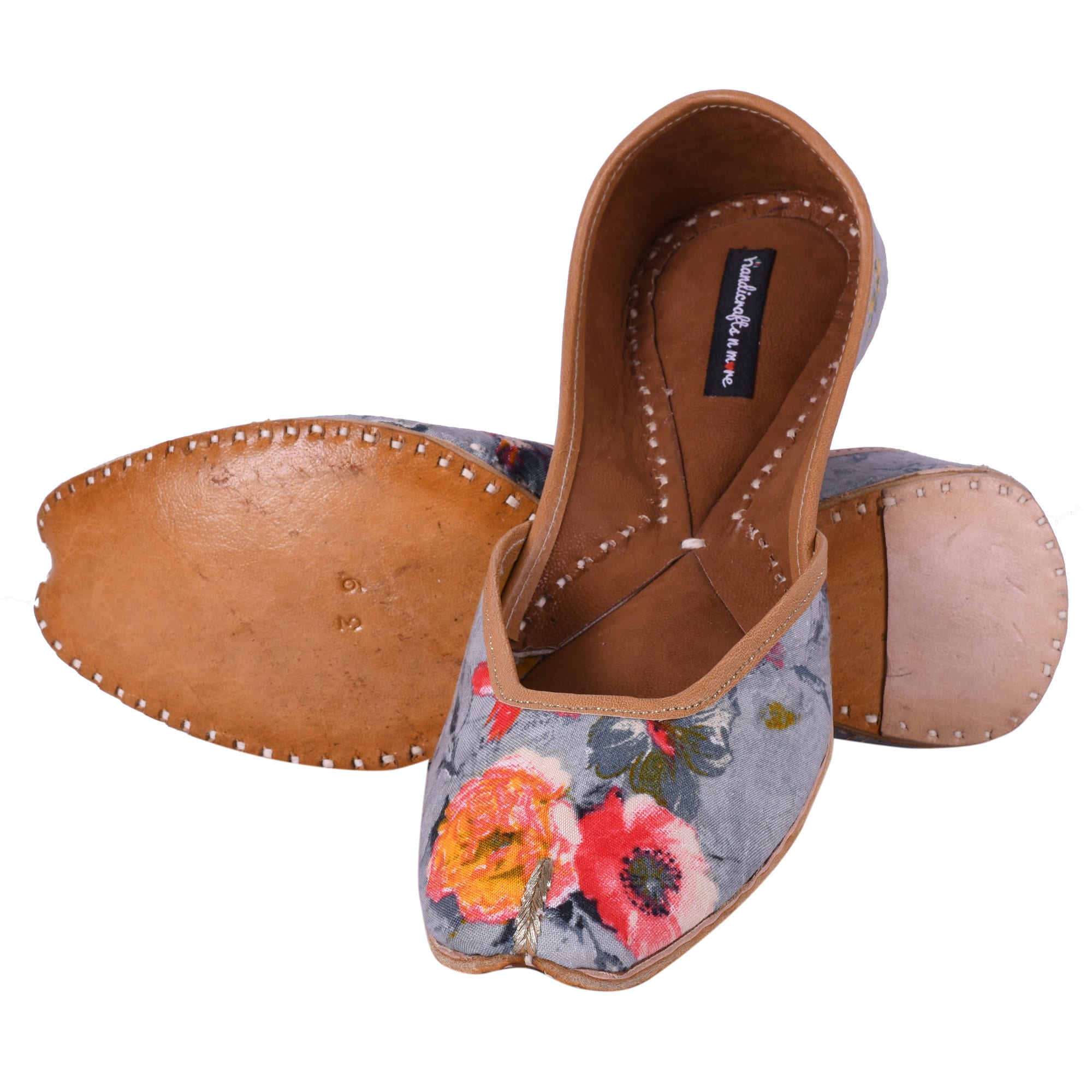 US 6 Grey printed Shoes Indian Ethnic Shoes Women Mojaris | Etsy