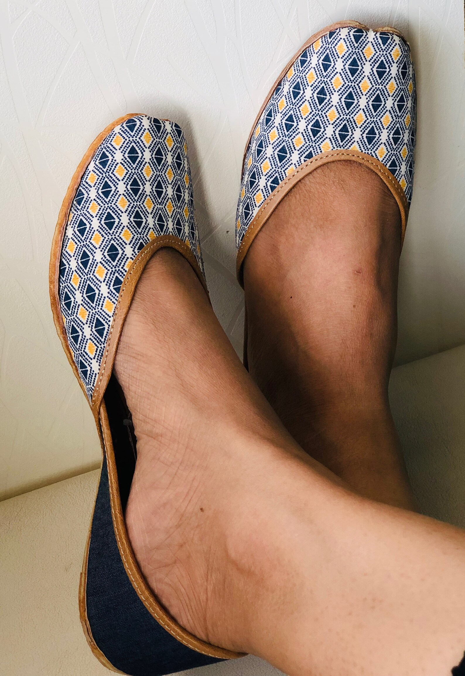 Yellow Blue Denim Women Handcrafted Leather Footwear Indian | Etsy
