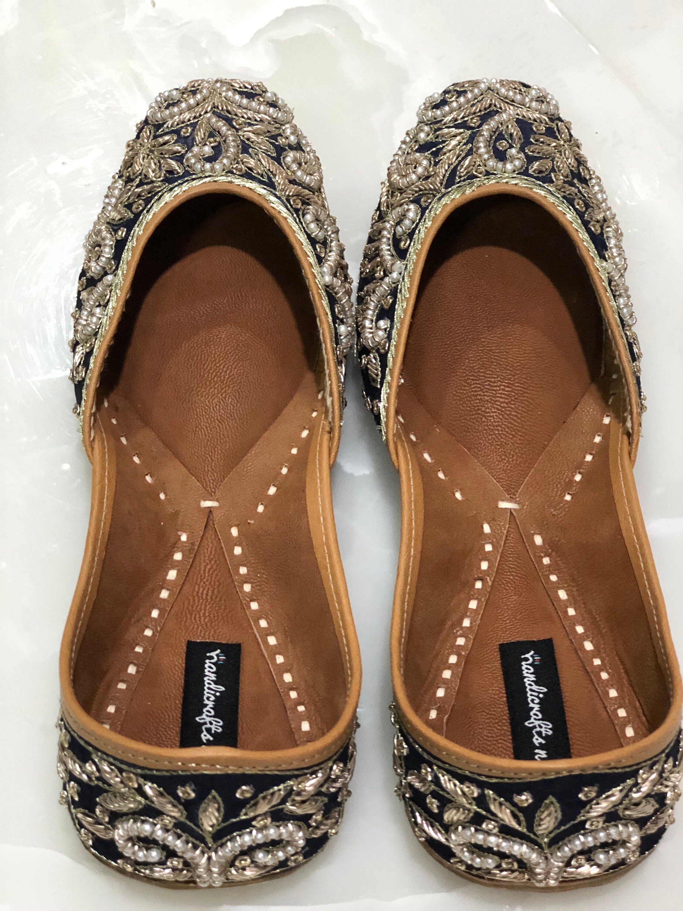 Blue Fabric Jutti Flats, Beaded Zardosi Indian Mojaris - Etsy