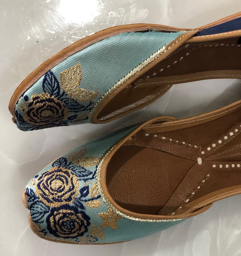 Blue Flower Printed Shoes Women Jutti Indian Khussa Jutti - Etsy