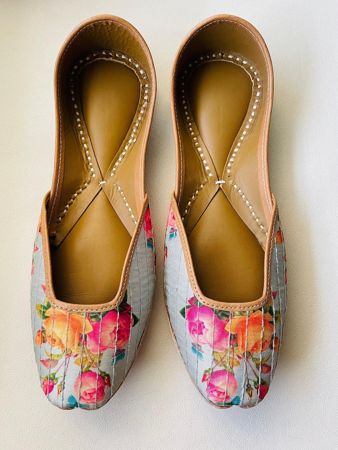 Floral Shoes Women, Grey Low Heel Shoe, Grey Ballet Shoes, Punjabi ...